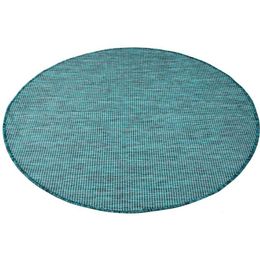 Carpet City Outdoorteppich &raquo;PALM2778&laquo; rund 5 mm H&ouml;he Wetterfest & UV-best&auml;ndig, f&uuml;r Balkon, Terrasse, K&uuml;che, flach gewebt blau Polypropylen