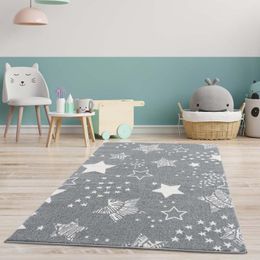 Carpet City Kinderteppich »Anime9387« rechteckig 11 mm Höhe Sternen-Teppich, Weicher Flor, Pflegeleicht, Kinderzimmer grau Obermaterial: 100%...