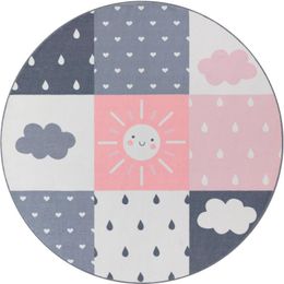 Paco Home Kinderteppich »Eliz 393« rund 12 mm Höhe Kurzflor, Spielteppich, Patchwork-Muster, Motiv Sonne, Wolken, Herz Rosa Obermaterial: 100%...
