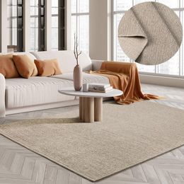 the carpet Teppich &raquo;Premium Wool&laquo; rund Wool Handweb-Teppich Naturfaser Wollteppich Beige Obermaterial: 60% Wolle, 40% Baumwolle &Oslash; 160 cm 1 Stk.