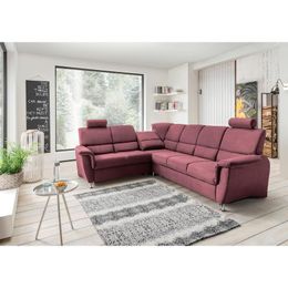 Home Affaire Ecksofa »Pisa L-Form, mit Schlaffunktion, Stauraum, 2x höhenverstellbare« Kopfstützen und Relaxfunktion im Eckelement fuchsia