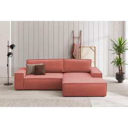 Home Affaire Ecksofa »SHERWOOD Schlafsofa 267 cm, L-Form, « Schlaffunktion mit Bettkasten (210x136 cm), Cord, Vintage, Samtvelours coral