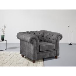 Home Affaire Sessel &raquo;Chesterfield B/T/H: 105/69/74 cm&laquo; mit hochwertiger Knopfheftung, auch in Leder grau Luxus-Microfaser (94% Polyester, 5% Nylon, 1%
