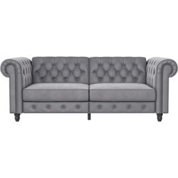 3-Sitzer &raquo;Felix, Schlafsofa 236 cm, (Liegefl&auml;che 108x190cm), R&uuml;ckenlehne&laquo; 3-fach verstellbar, Velours, Kunstleder, Luxus-Microfaser Vintage grau 