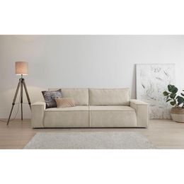 Home Affaire 3-Sitzer »SHERWOOD Schlafsofa (257cm) Cord, Samtvelours, Vintage-Lederoptik« Schlaffunktion mit Bettkasten (ca. 136/200cm) hellbeige