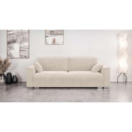 Inosign 3-Sitzer »Stevinson Schlafsofa mit Bettkasten, Maße B/H/T: 229/87/97 cm« mit Wellenunterfederung, 2 Rückenkissen und 2 Zierkissen creme