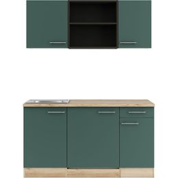 Optifit Pantryk&uuml;che &raquo;Bella&laquo; Breite 150 cm, wahlweise mit Kochfeld oder Unterbauk&uuml;hlschrank K&uuml;che: gr&uuml;n + Front: steingr&uuml;n + Korpus:...