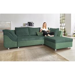 Collection AB Ecksofa »Sally L-Form« mit und ohne Bettfunktion, inklusive loser Rücken- und Zierkissen grün