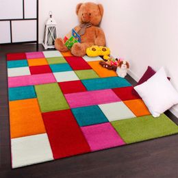 Paco Home Kinderteppich »Diamond 646« rechteckig 16 mm Höhe Spielteppich, farbenfrohes Patchwork 3D-Design, kariert, Kinderzimmer mehrfarbig...
