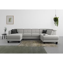 Sit & More SIT&MORE Wohnlandschaft »Belluci U-Form« Kopfteilverstellung und Federkern, wahlweise mit Bettfunktion silver