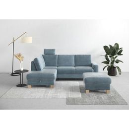 Home Affaire Ecksofa »Summer L-Form« mit Ottomane, wahlweise mit Bettfunktion und Bettkasten, Cord-Bezug blau/grau