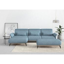Places of Style Ecksofa »Fjord L-Form« massiv, wahlweise mit Armlehnfunktion, Kopf- Sitztiefenverstellung eisblau