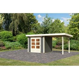 Karibu Gartenhaus »"Ammersee 2" SET mit Anbaudach 2, 35 m Breite« naturbelassen oder terragrau terragrau