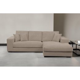 WERK2 Ecksofa »Eden modern und zeitlos, geschmackvolles Sofa, Breite 286cm, L-Form« Design Ecksofa in Cord mit besonders weichem Sitzkomfort Greige