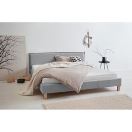 OTTO products Polsterbett »Heddi« in 5 Breiten: von 90cm-200cm, Biese am Kopfteil, Strukturstoff graublau