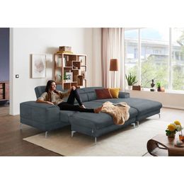 W.Schillig Polsterhocker &raquo;piedroo, Designsofa mit tollem Sitzkomfort, bequem, L-Form&laquo; F&uuml;&szlig;e in Silber matt blau Chenille-Flachgewebe R66 (85% Polyester