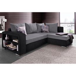 Collection AB Ecksofa »John L-Form« mit Bettfunktion, Bettkasten und integriertem Regal schwarz/grau