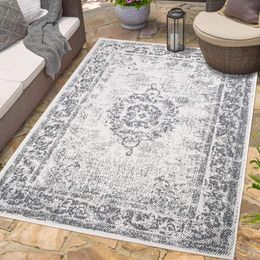 Carpet City Outdoorteppich &raquo;DUO RUG 5577&laquo; rechteckig 5 mm H&ouml;he Wendeteppich Wetterfest In- & Outdoor, Balkon, Terrasse, Wohnzimmer grau Obermaterial: 100% 