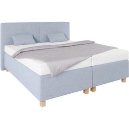 Westfalia Schlafkomfort Boxspringbett mit Zierkissen Strukturstoff hellblau
