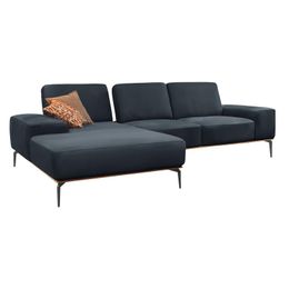 W.Schillig Ecksofa &raquo;run, Designsofa mit tollem Sitzkomfort, bequem, L-Form&laquo; mit Holzsockel, F&uuml;&szlig;e in Schwarz pulverbeschichtet, Breite 279 cm blau 