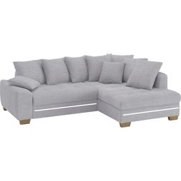 MR. COUCH Ecksofa »Nikita II, L-Form« mit Kaltschaum, RGB-LED Beleuchtung, wahlweise mit Bett, Bettkasten Stripes 8637 warm grey