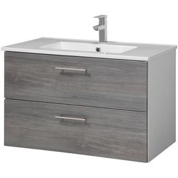 Welltime Waschtisch »Trento Badezimmerschrank mit Becken Bestseller« Badmöbel in Breite 80 cm, Waschplatz mit 2 Schubladen, Badschrank Weiß/Eiche...