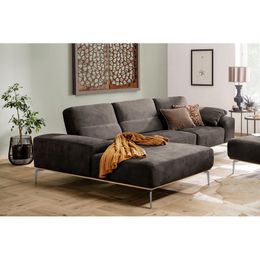 W.Schillig Ecksofa &raquo;run, Designsofa mit tollem Sitzkomfort, bequem, L-Form&laquo; mit elegantem Holzsockel, F&uuml;&szlig;e in Chrom gl&auml;nzend, Breite 319 cm grau 