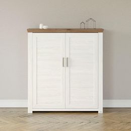 SET ONE BY Musterring Highboard »York« Typ 19, mit 3 Schubkästen und Flaschenregal, Landhausstil, B 129cm Weiß/ Eiche
