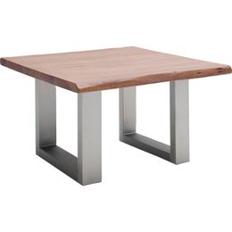 MCA furniture Couchtisch &raquo;Cartagena&laquo; Couchtisch Massivholz mit Baumkante und nat&uuml;rlichen Rissen und L&ouml;chern Walnuss + Edelstahl geb&uuml;rstet + Walnuss