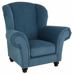 Home Affaire Sessel &raquo;King Henry, Hochlehnsessel, Ohrensessel&laquo; mit legerer Polsterung, Federkern und losen Zierkissen blau Luxus-Microfaser (100% 