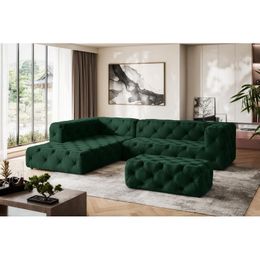 Places of Style Ecksofa »FOLLINA« L-Form, mit klassischer Chesterfield-Knopfheftung dunkelgrün
