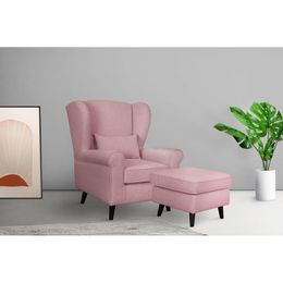 Home Affaire Sessel &raquo;Ohrensessel CHISTELLE, wahlweise mit Polsterhocker&laquo; mit Wellenunterfederung, Ma&szlig;e: B/T/H: 81/87/99 cm rosa 100% Polyester