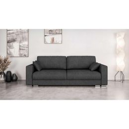 Inosign 3-Sitzer »Stevinson Schlafsofa mit Bettkasten, Maße B/H/T: 229/87/97 cm« mit Wellenunterfederung, 2 Rückenkissen und 2 Zierkissen anthrazit