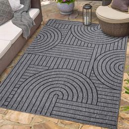 Carpet City Outdoorteppich &raquo;DUO RUG 5842&laquo; rechteckig 5 mm H&ouml;he Wendeteppich Wetterfest In- & Outdoor, Balkon, Terrasse, Wohnzimmer grau Obermaterial: 100% 