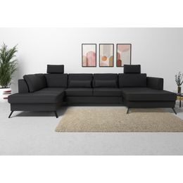 Sit & More SIT&MORE Wohnlandschaft »Olsen U-Form« inklusive Sitztiefenverstellung, wahlweise mit Bettfunktion, 15cm hoch schwarz