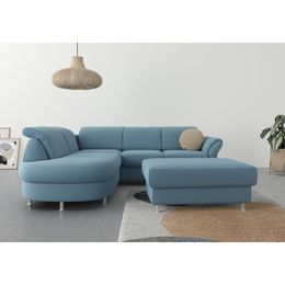 Sit & More sit&more Ecksofa &raquo;Apulia L-Form&laquo; wahlweise Bettfunktion, Bettkasten und Kopf- und Armteilverstellung blau Webstoff (100% Polyester);Struktur weich (90