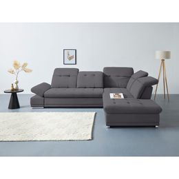 COTTA Ecksofa &raquo;Holiday L-Form mit Sitztiefen-, Armteil- und Kopfteilverstellung&laquo; wahlweise mit Bettfunktion & Bettkasten grau 90% Polyester, 10% 
