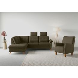 Sit & More SIT&MORE Ecksofa »Göteborg« inkl. Sitztiefenverstellung, wahlweise mit Bettfunktion & Bettkasten khaki