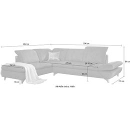 W.Schillig Ecksofa »taoo, elegant und zeitlos, bequem, L-Form« mit Sitziefenverstellung & Kopfteilverstellung dark grey S41
