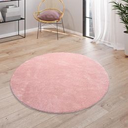 Paco Home Teppich »Cadiz 630« rund 14 mm Höhe Kurzflor, Uni-Farben, besonders weich, waschbar, Wohnzimmer rosé Obermaterial: 100% Polyester Ø 200...