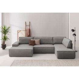 Home Affaire Wohnlandschaft »SHERWOOD 329 cm, U-Form, Schlafsofa, « Schlaffunktion m. Bettkasten (194x139 cm), Cord, Vintage, Samtvelours grey