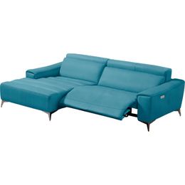 Egoitaliano Ecksofa »Suzette, Designsofa mit hohem Sitzkomfort« mit Recamiere, inkl. 1 elektronischen Relaxfunktion, L-Form türkis