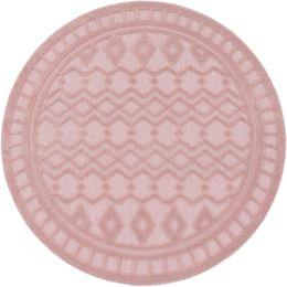 Paco Home Teppich &raquo;Livorno 671&laquo; rund 14 mm H&ouml;he Uni-Farben, Scandi, Rauten Muster, Hoch-Tief Effekt, Outdoor geeignet pink Obermaterial: 100%...