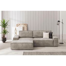 Home Affaire Ecksofa »SHERWOOD Schlafsofa 267 cm, L-Form, « Schlaffunktion mit Bettkasten (210x136 cm), Cord, Vintage, Samtvelours hellgrau 0