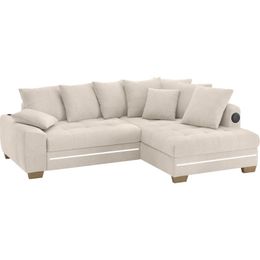 Ecksofa &raquo;Nikita II, L-Form&laquo; mit Kaltschaum, RGB-LED, Soundsystem, wahlweise mit Bett, Bettkasten beige Novaclean Avanti (100% Polyester)