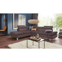 exxpo - sofa fashion Ecksofa &raquo;Fiji, L-Form&laquo; mit Kopf- bzw. R&uuml;ckenverstellung, wahlweise mit Bettfunktion braun Luxus-Kunstleder;Webstoff (100% 