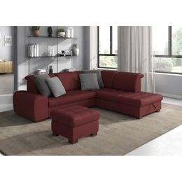 Sit & More SIT&MORE Ecksofa »Luxor L-Form« wahlweise mit Bettfunktion, Stauraum und Kopfteilverstellung bordeaux