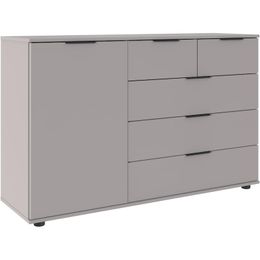 wimex Kombikommode &raquo;Tilburg, Sideboard 130x43x83cm, Made in Germany&laquo; mit schwarzen Metallgriffen, Stauraum hinter 1 T&uuml;r und in 5 Schubladen grau Spanplatte