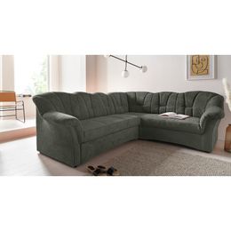DOMO collection Ecksofa »Papenburg B/T/H: 242/190/84 cm L-Form« wahlweise mit Bettfunktion, Langer Schenkel links oder rechts dunkelgrün