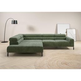 Places of Style Ecksofa »Antonelli, L-Form, inkl. Kopfteilverstellung, Breite 312 cm« mit elektrischer Sitztiefenverstellung, in Cord, oliv oliv
